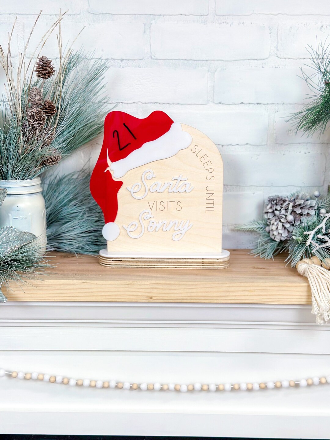 Personalized Santa Hat Countdown Whiteboard - Festive Holiday Decor for ...