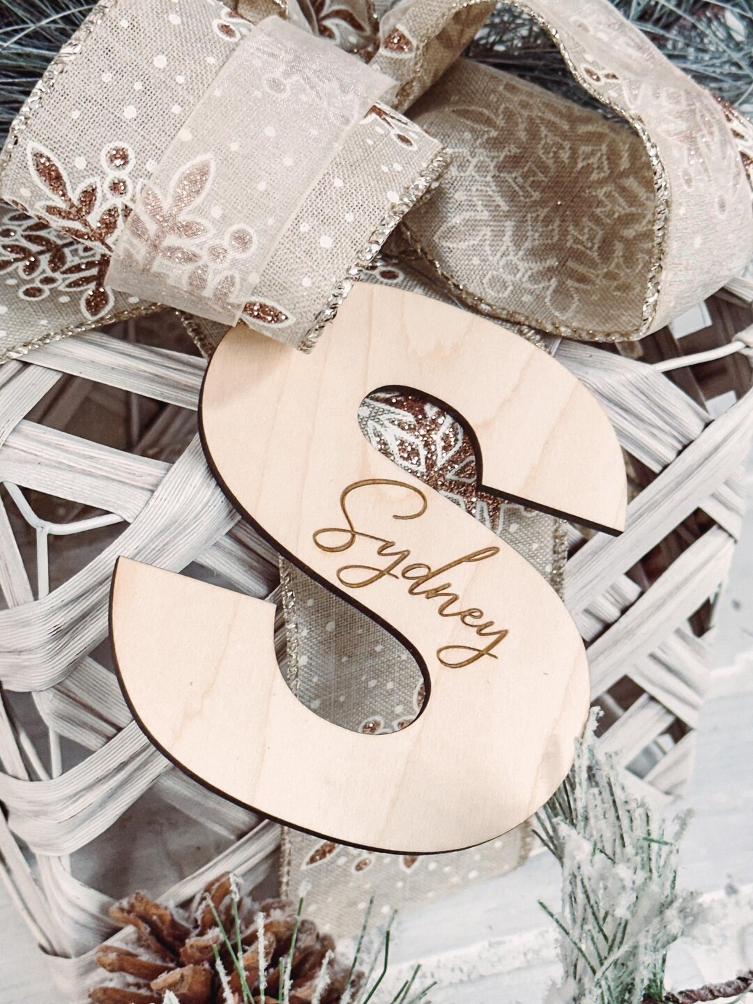 Initial Wood Stocking Tag - Laser Engraved Name Tag - Alphabet Tag ...