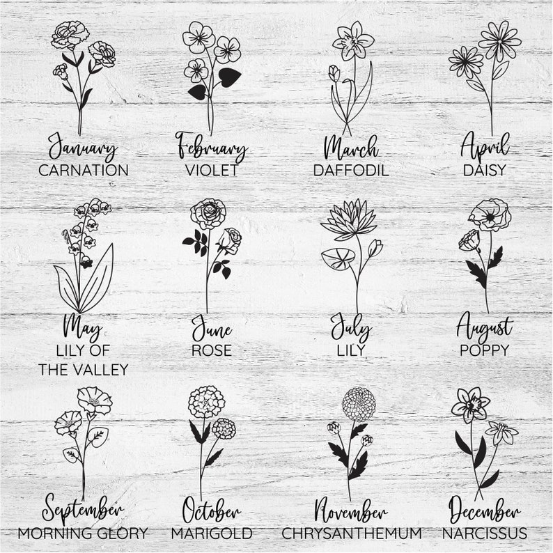 Personalized Birth Flower Sign -family Birth Month Flower - Unique ...