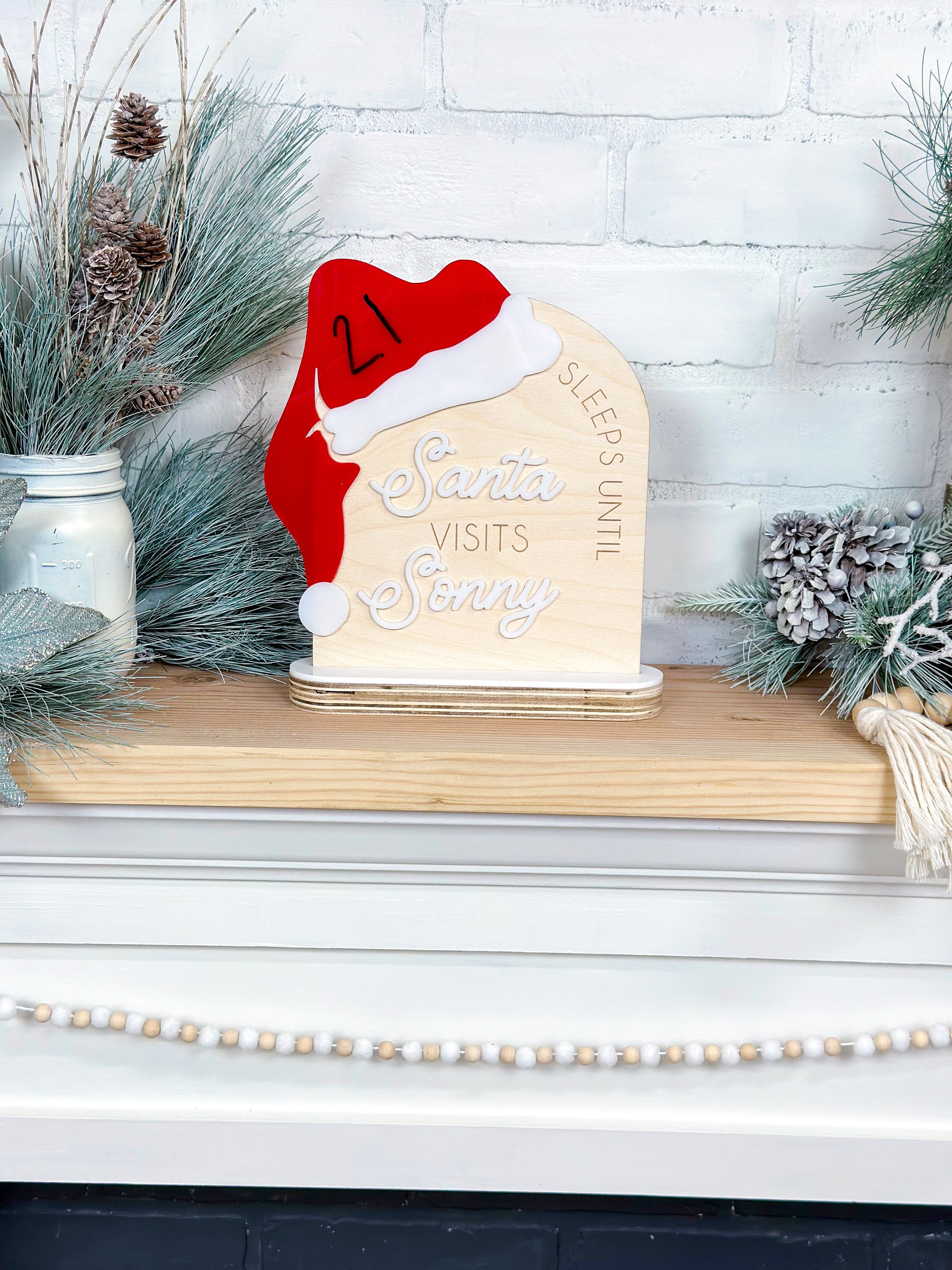 Personalized Santa Hat Countdown Whiteboard - Festive Holiday Decor for ...