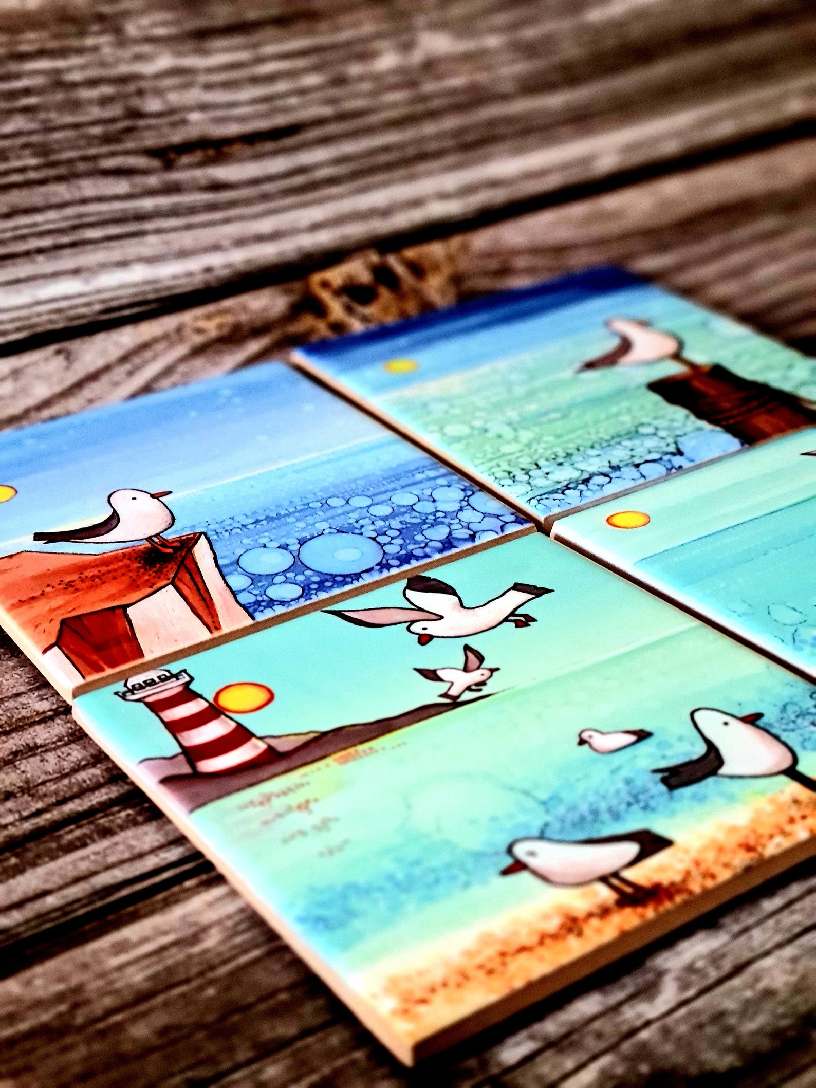 Seaside coastersceramic coastersSet of 4 CoastersHand | Etsy