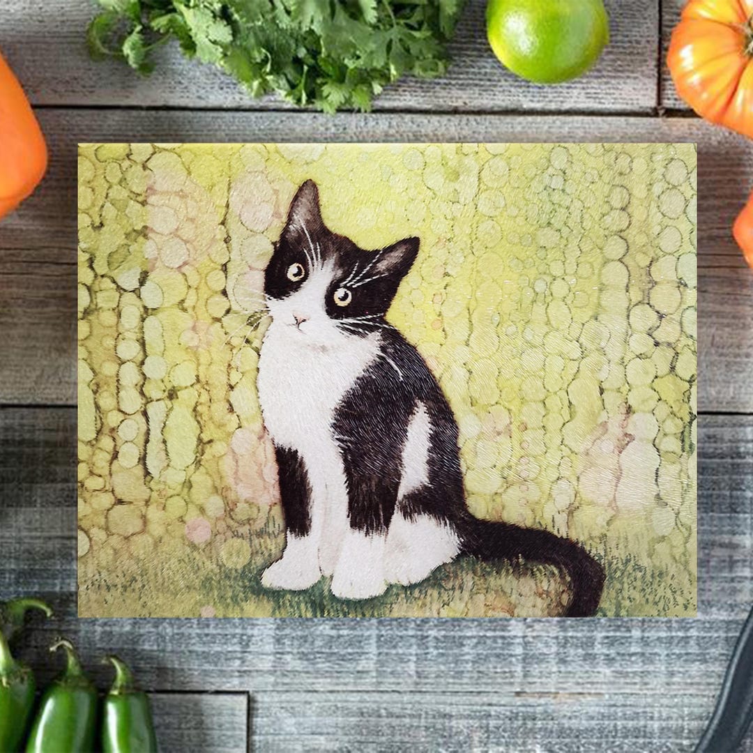 Cat Tempered Glass Chopping Board Glass Placemat Black and White Cat ...