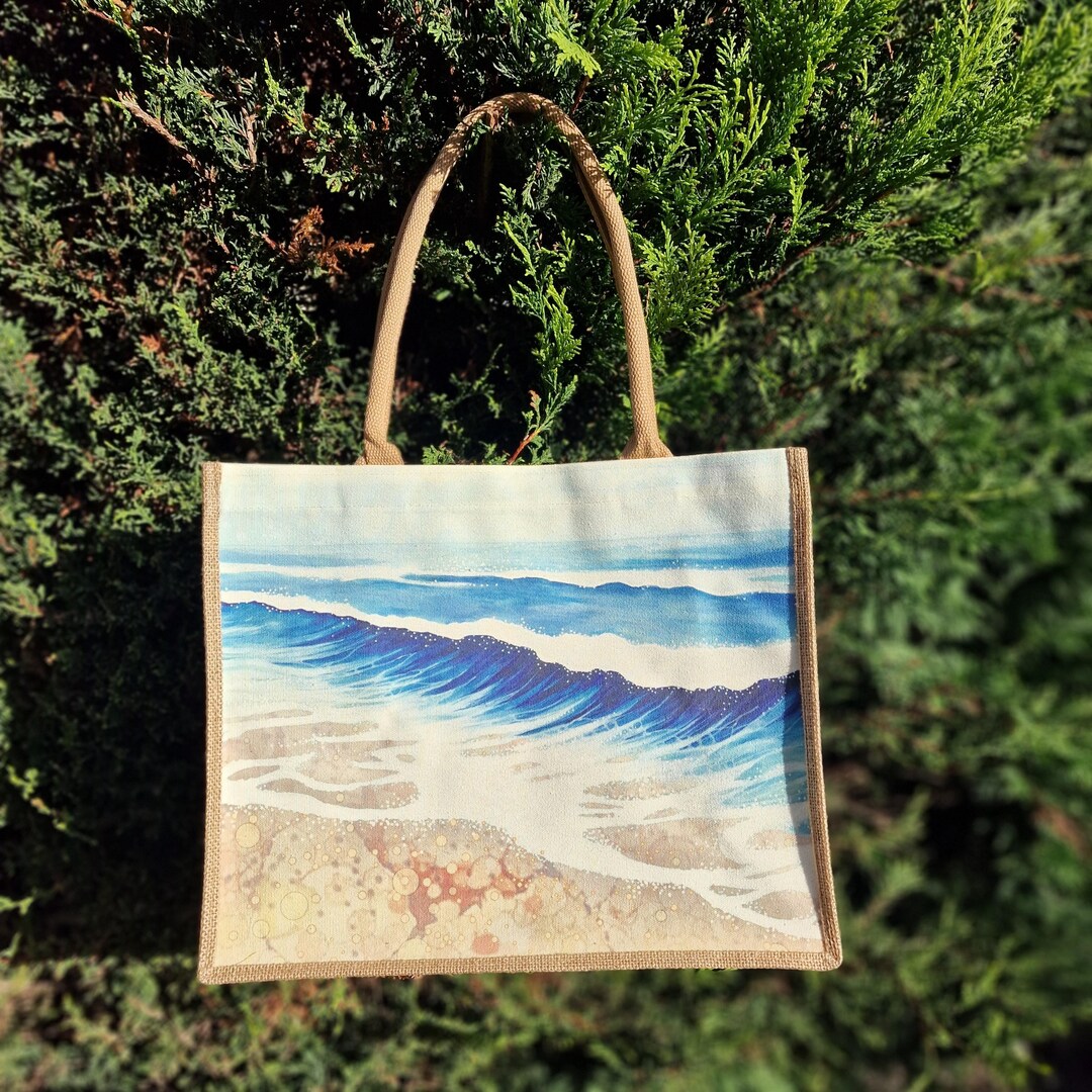 Sea Bag Beach Hessian Shopper Bag Wave Bag Shoreline Bag Two Sided ...