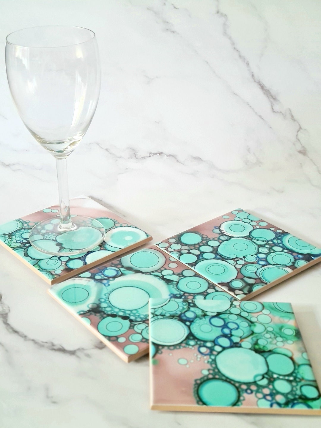 Ceramic Coasters,set of 4 Coasters,hand Painted Designs,coffee Tea ...