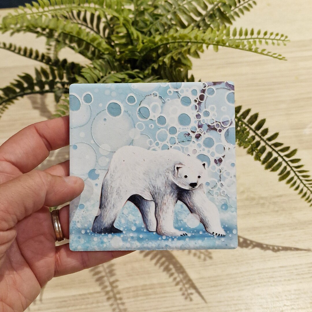 Coaster Polar Bear Ceramic Coasters Individual Set of 4 Coasters Coffee ...