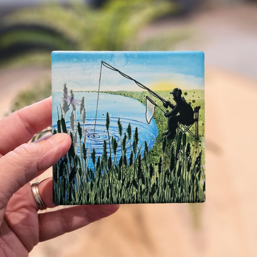 Fishing Ceramic Coaster Gift for Him Quirky Fishing Coaster Hobby ...