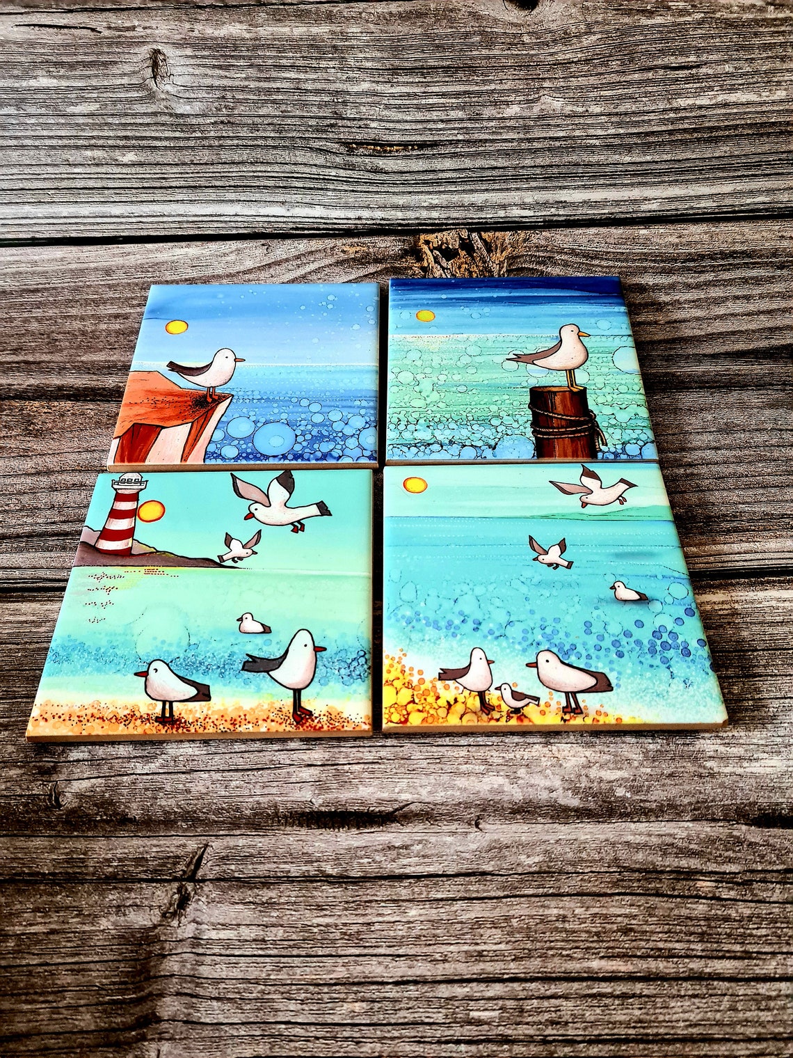 Seaside coastersceramic coastersSet of 4 CoastersHand | Etsy