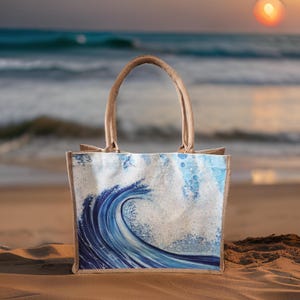 Sea Bag Beach Hessian Shopper Bag Wave Bag Shoreline Bag Two Sided ...