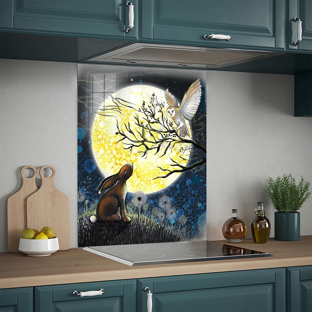 Hare and Owl Kitchen Splashback: Toughened Glass Wall Panel - Etsy