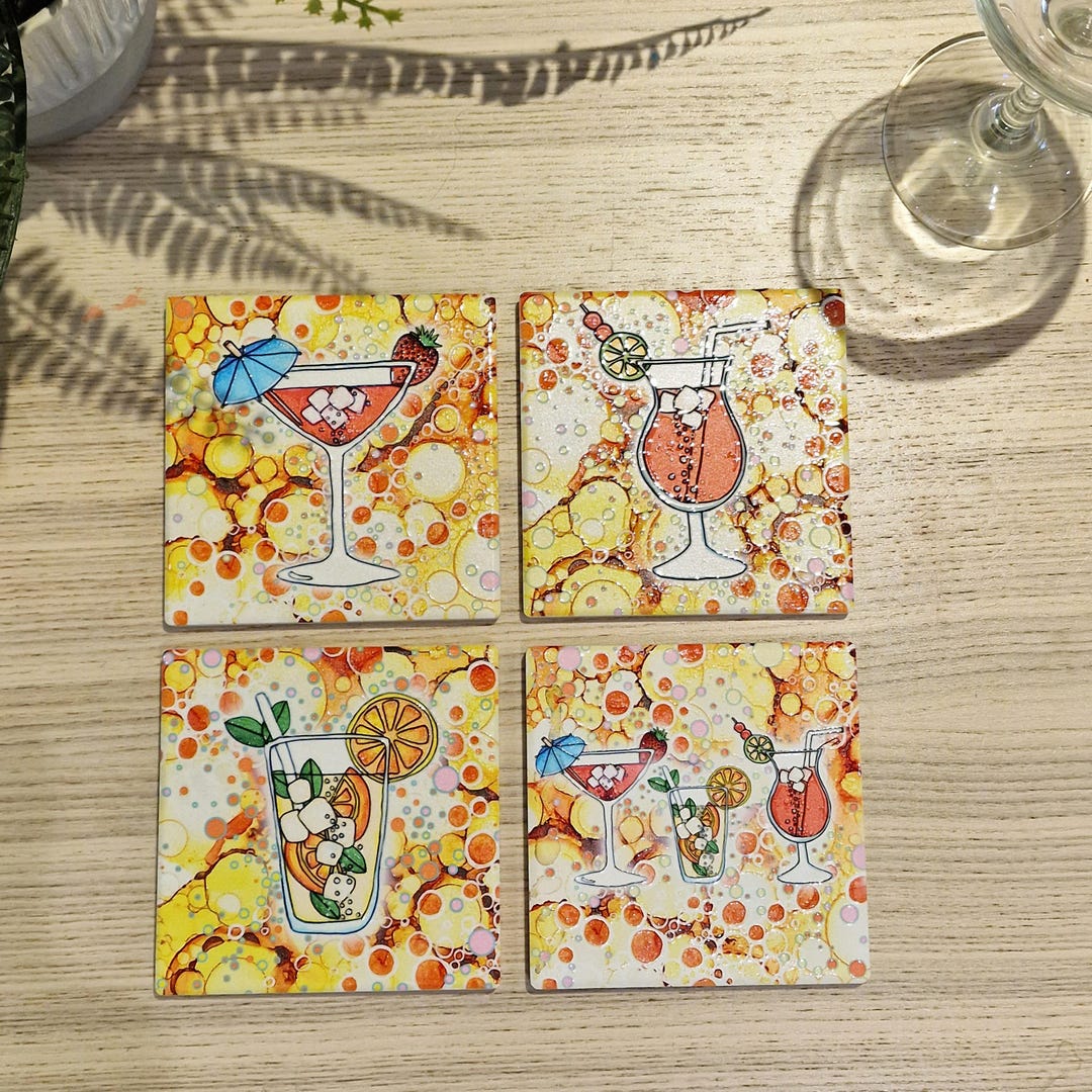 Cocktail Ceramic Coasters Set of 4 Coasters Housewarming Gift Home ...