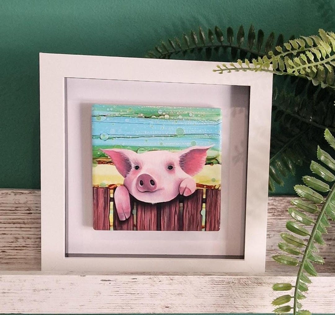 Pig Ceramic Wall Art Tile, Framed Home Decor Picture - Etsy
