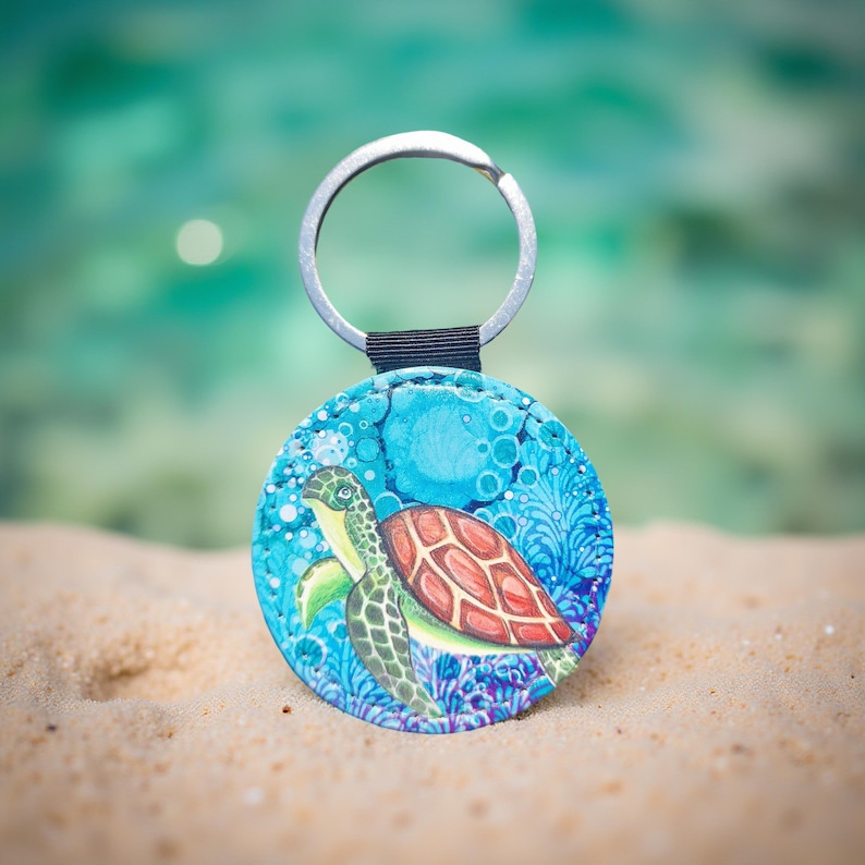Faux Leather Turtle Keyring: Hand-painted Animal Keychain - Etsy