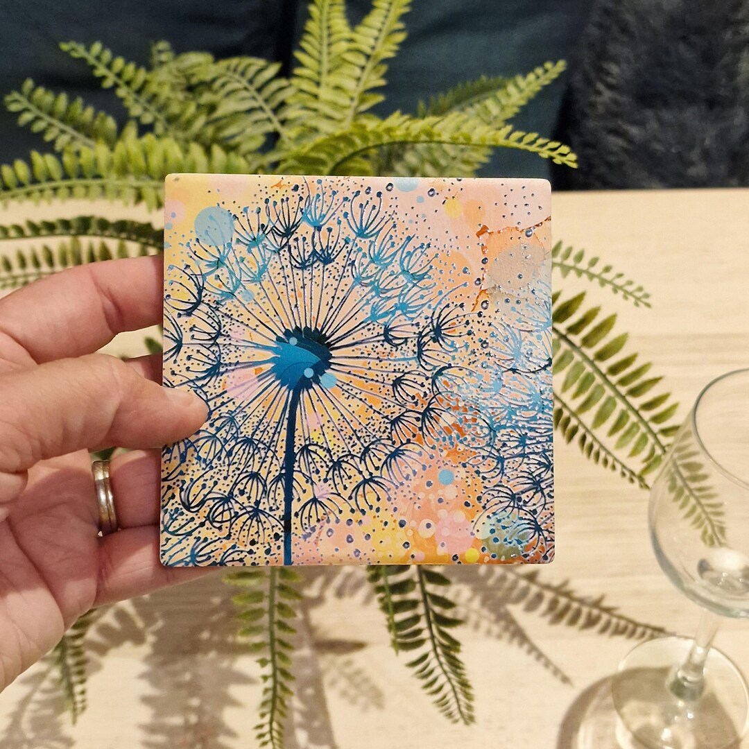 Orange Dandelion Coasters Ceramic Coffee Coasters Housewarming Gift ...