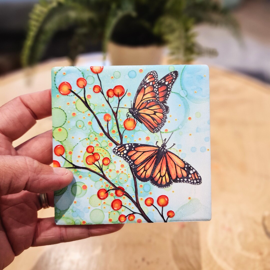 Butterfly Coaster Ceramic Individual Set of 4 Coasters Housewarming ...