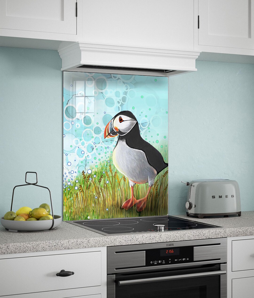 Puffin Kitchen Splashback, Tempered Glass Backsplash, Wall Panel Behind ...