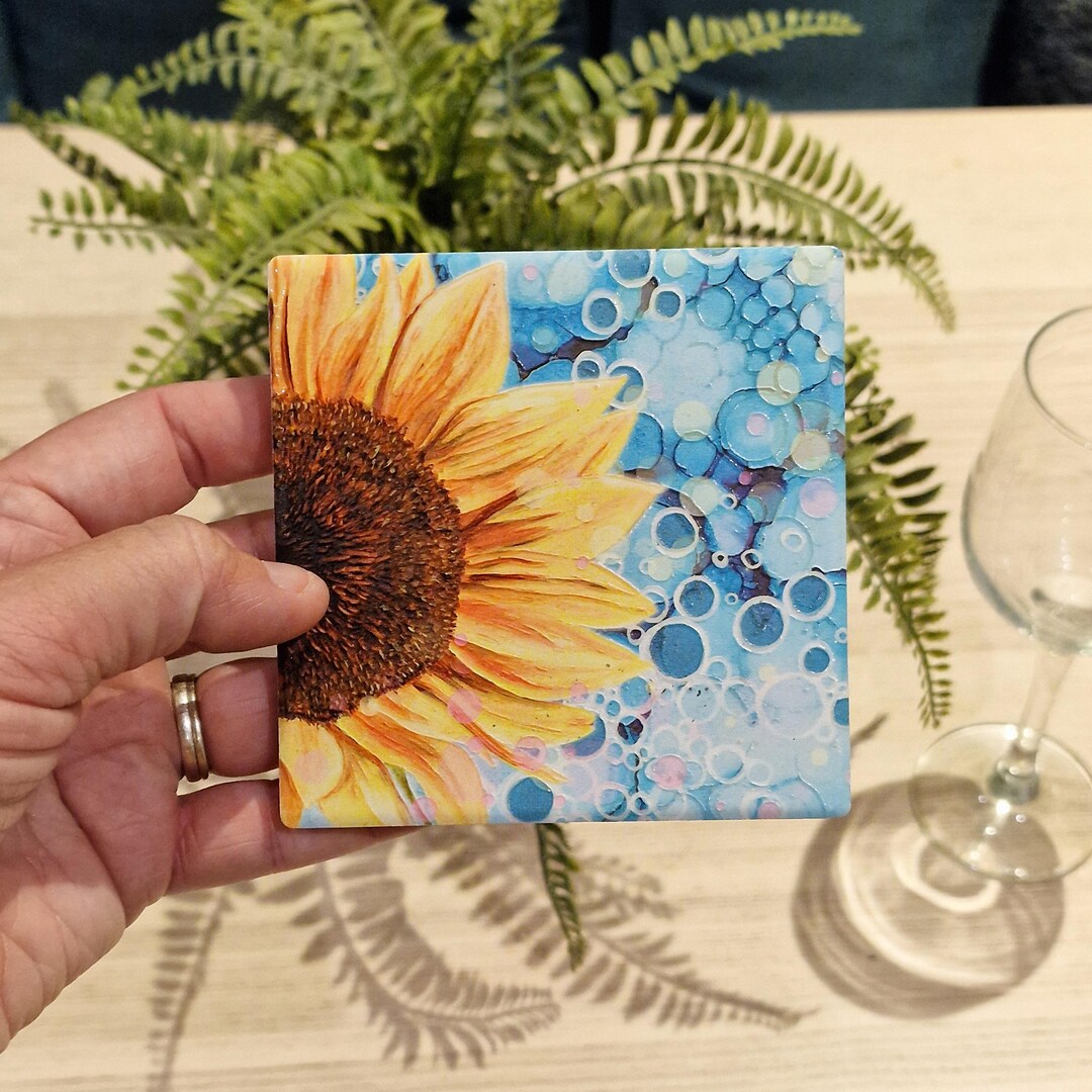 Sunflower Coaster Ceramic Individual or Set of 4 Coasters Coffee ...