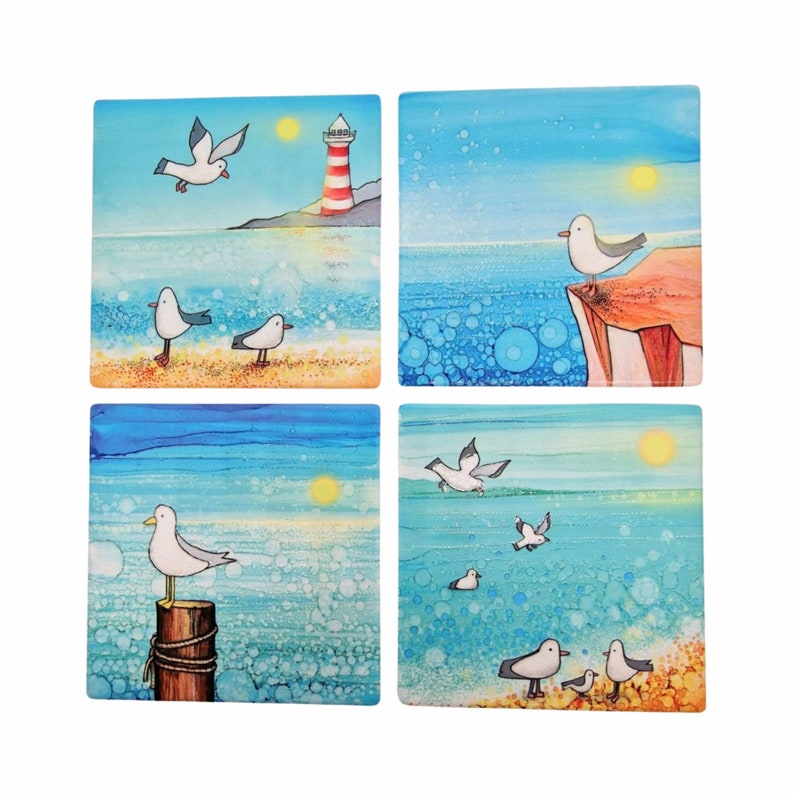 Seaside Coastersceramic Coastersset of 4 Coastershand - Etsy