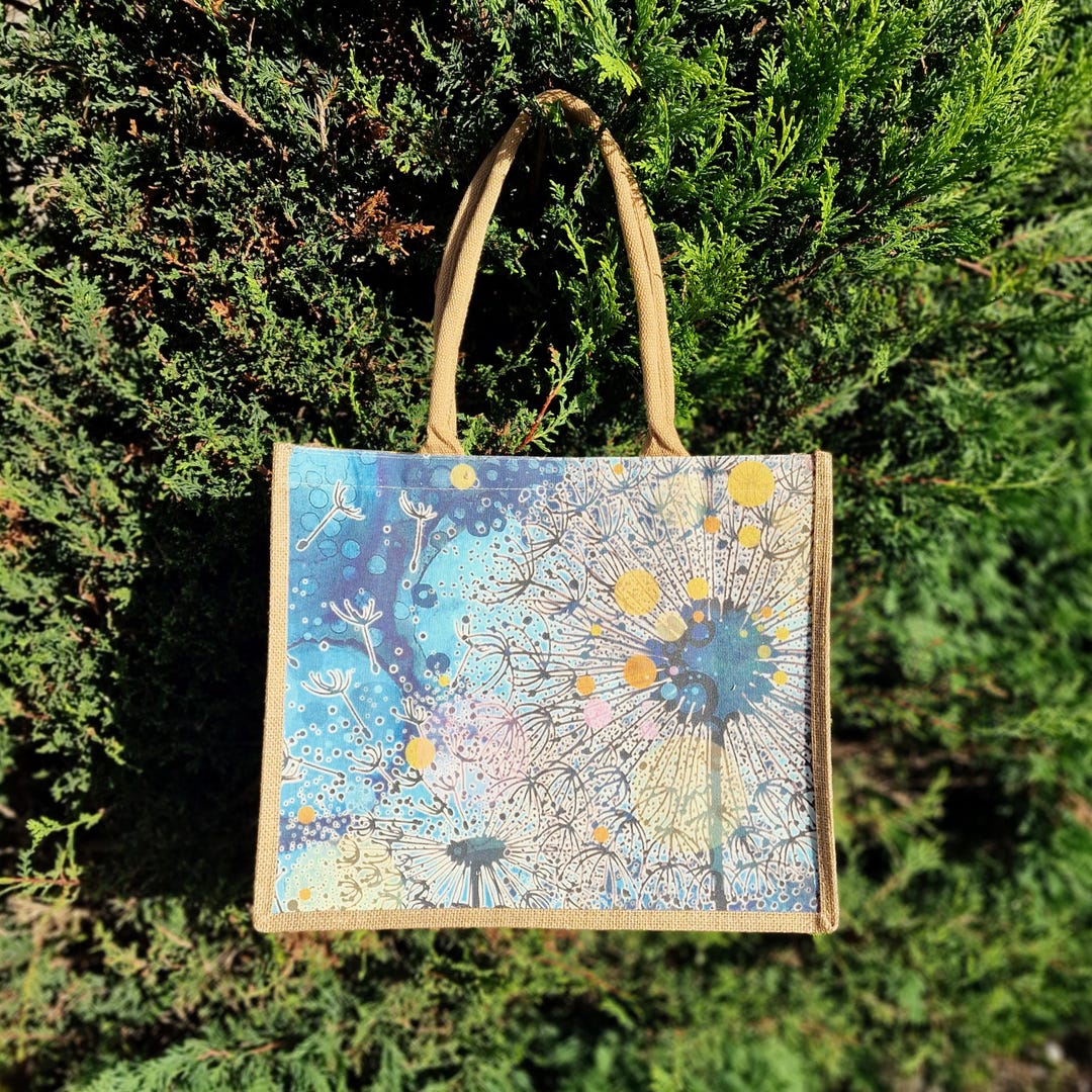 Dandelion Hessian Shopper Bag: Floral Jute Tote - Etsy UK