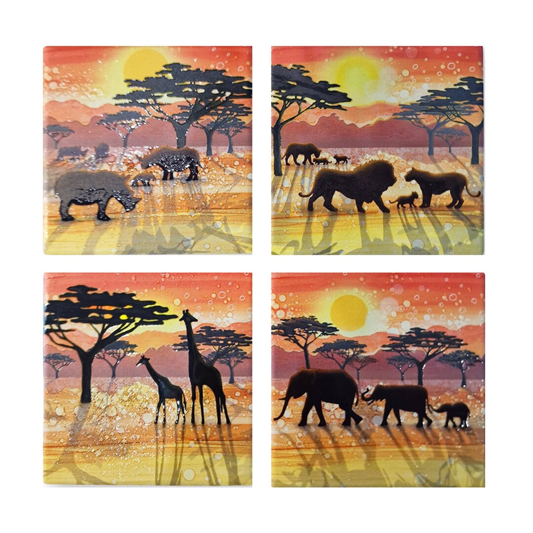 African Animals ,ceramic Coasters,set of 4 Coasters,hand Painted ...