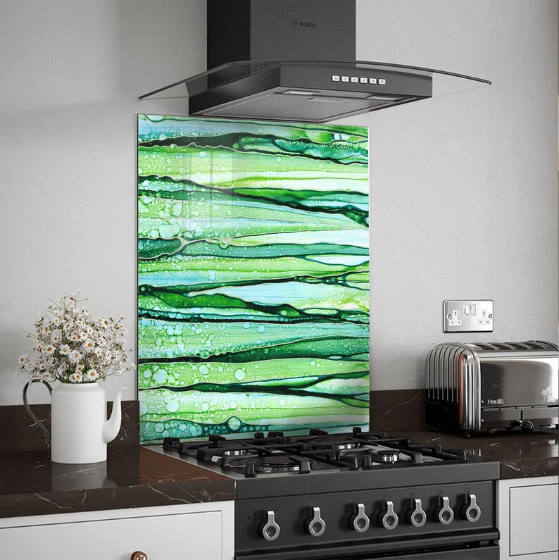 Green Tempered Glass Kitchen Splashback: Cooker & Sink Wall Panel - Etsy UK