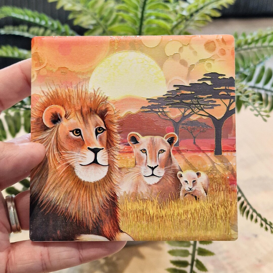 Coaster Lion Ceramic Set of 4 Individual Coaster Housewarming Gift Home ...