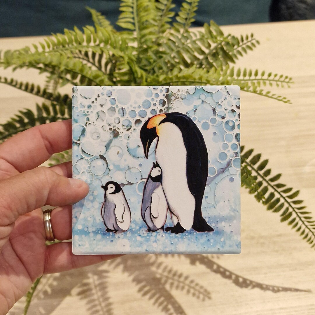 Penguin Ceramic Coaster Set: Hand-painted Emperor Penguin Design - Etsy