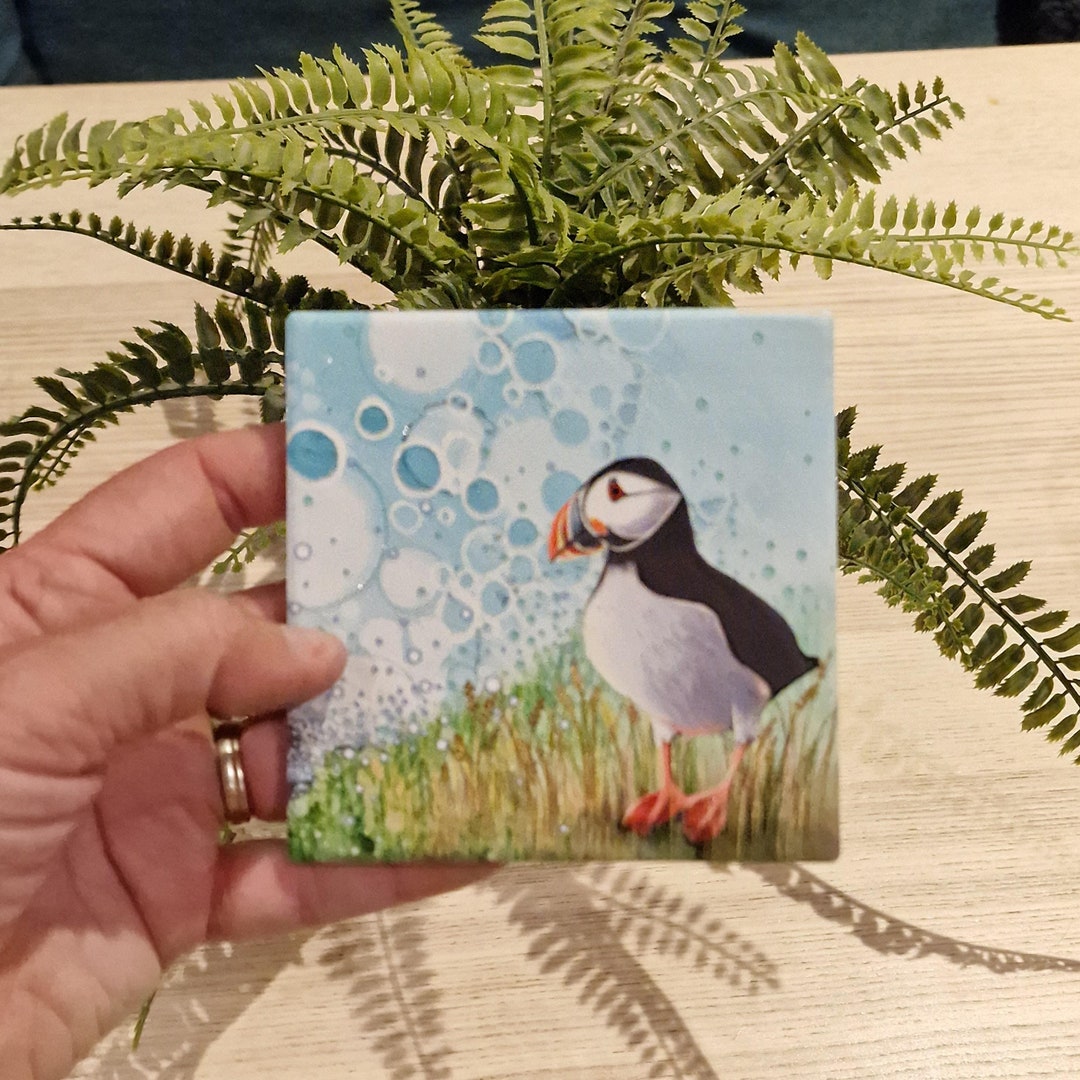 Puffin Coaster Ceramic Individual or Set of 4 Coasters Housewarming ...