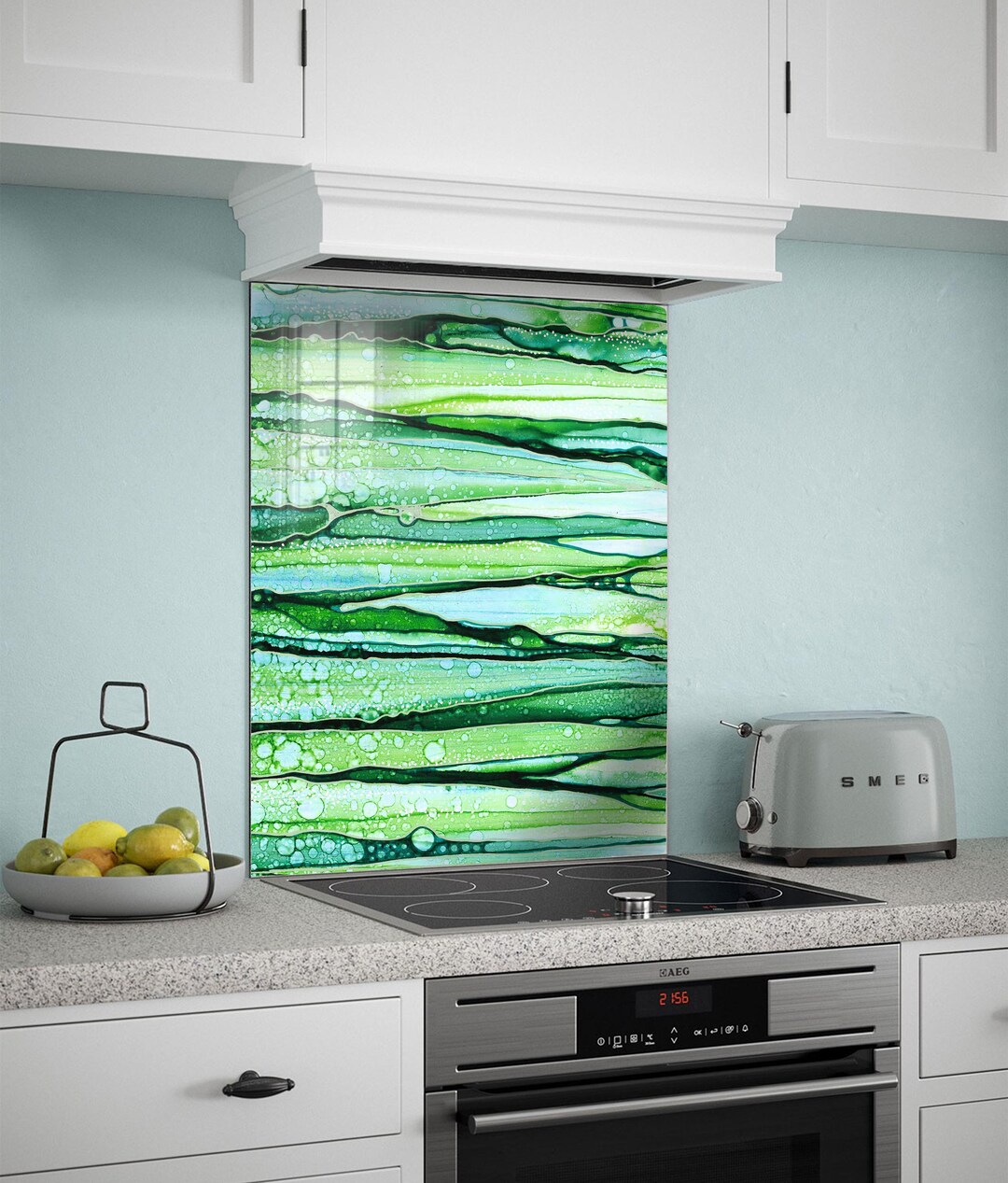 Green Tempered Glass Kitchen Splashback: Cooker & Sink Wall Panel - Etsy UK