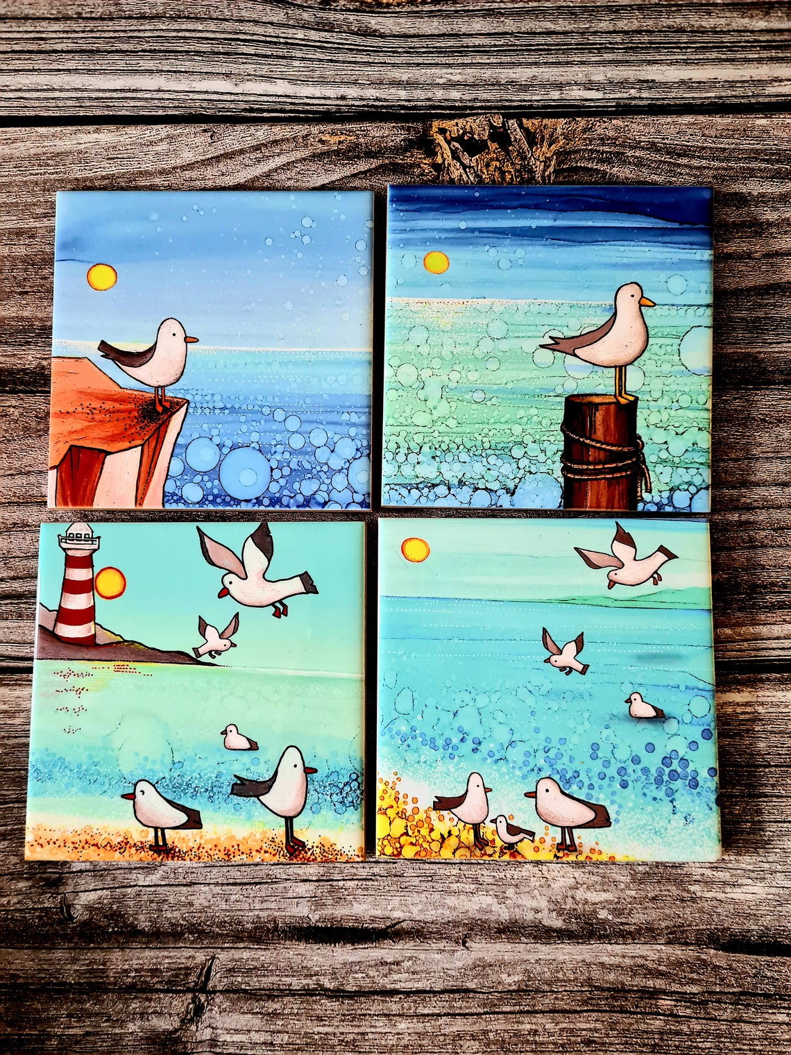 Seaside coastersceramic coastersSet of 4 CoastersHand | Etsy
