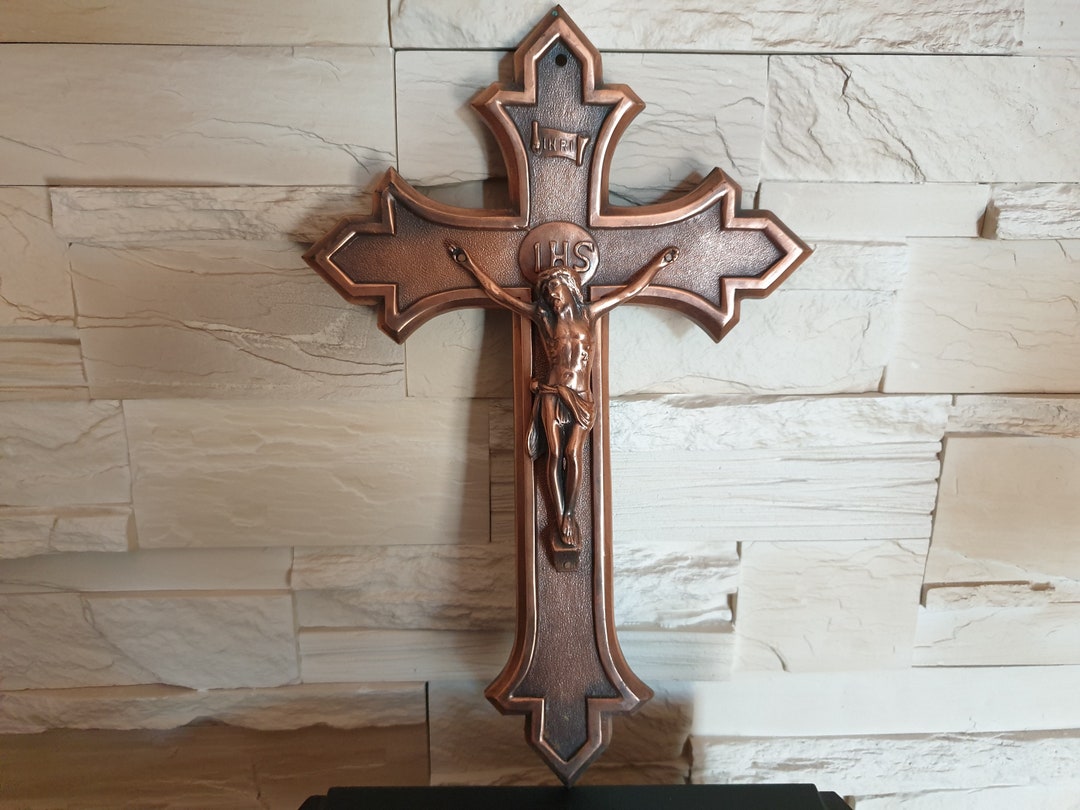 Copper Cross Crucifix Altar Antique Belgium Depose - Etsy