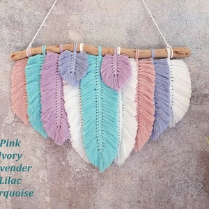 Feather Wall Hanging in Boho Style Macrame Leaf Custom Feather Colors ...