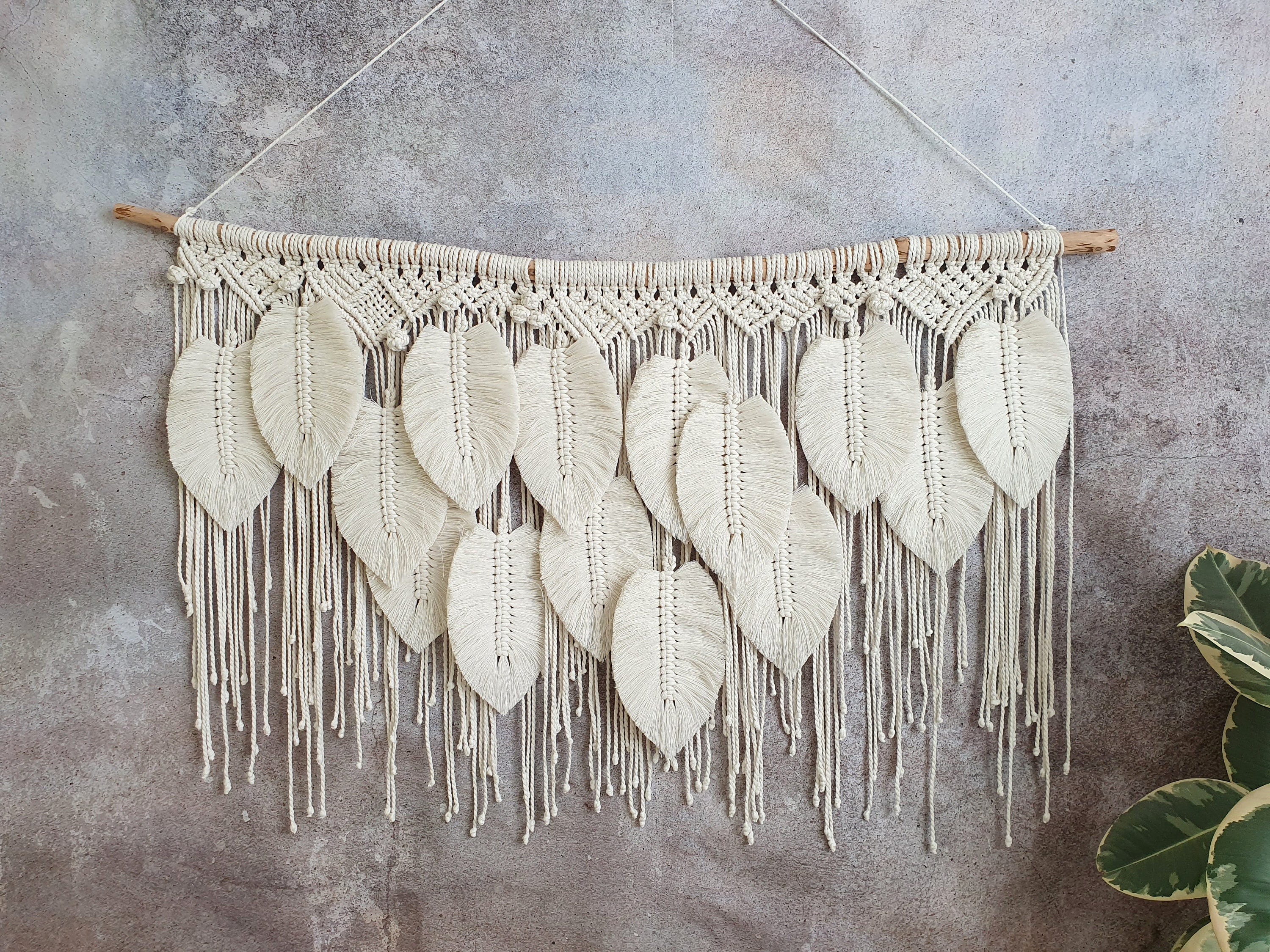 Large feather macrame wall hanging in boho style Bedroom wall | Etsy