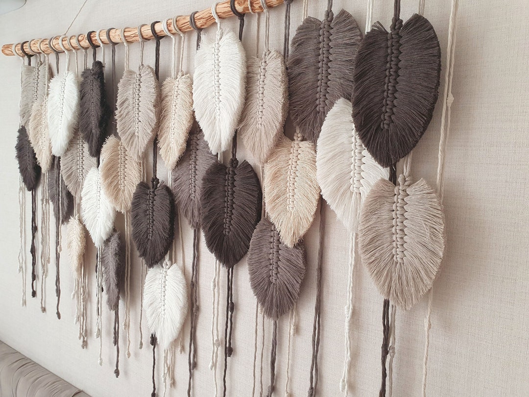 Large Feather Macrame Wall Hanging in Boho Style Bedroom Wall - Etsy