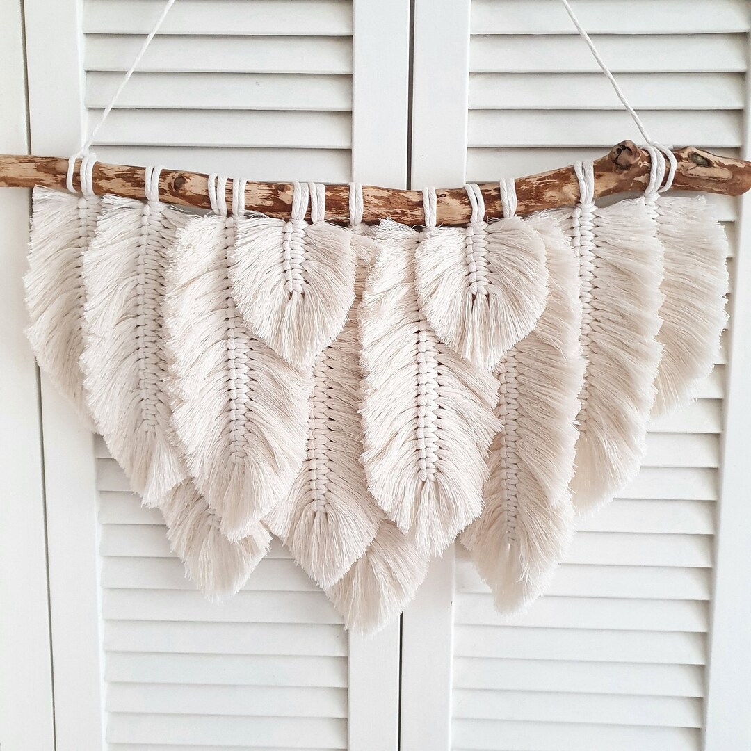 Large Feather Macrame Wall Hanging in Boho Style Macrame Wall Art Bedroom Wall Decor Above Bed ...