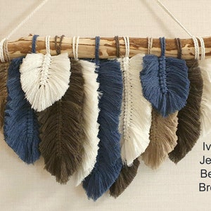 Feather Wall Hanging in Boho Style Macrame Leaf Custom Feather Colors ...
