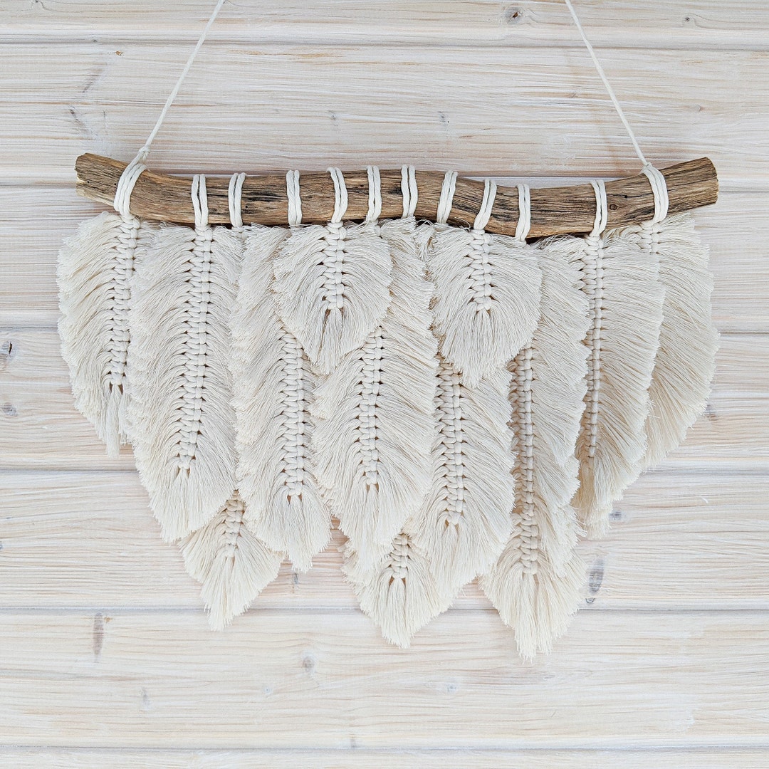 Large White Feather Macrame Wall Hanging Colorful Leaf Wall Hanging ...