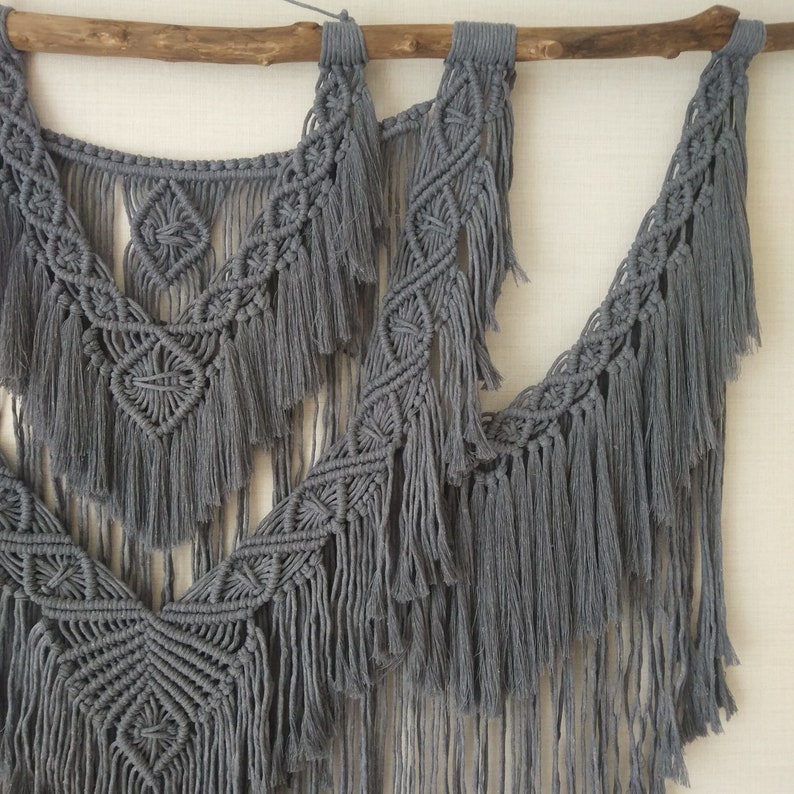 Gray Macrame Wall Hanging for the Headboard of a Boho Style - Etsy
