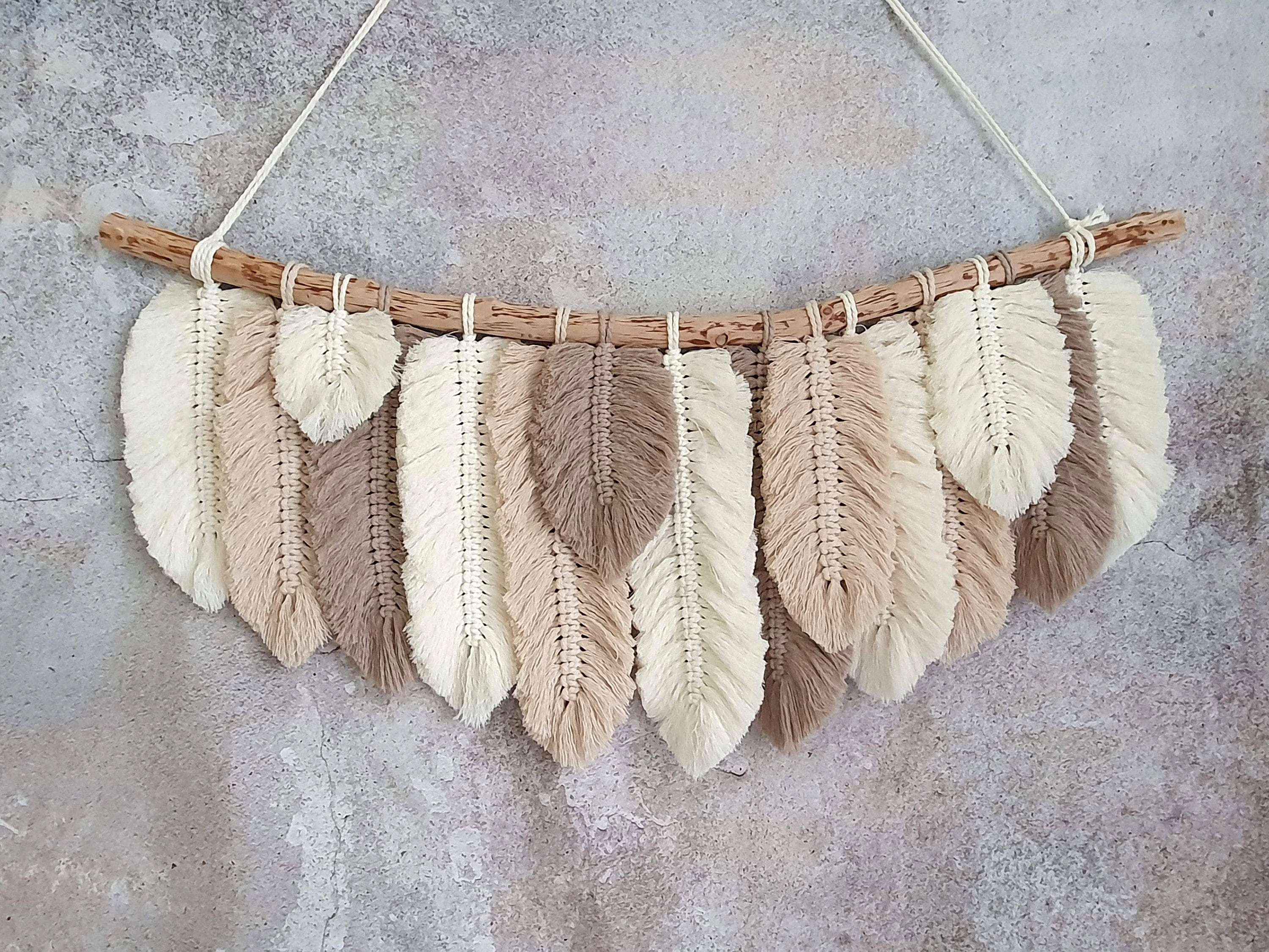 Colorful Feather Macrame Wall Hanging Natural Color Wall Art - Etsy Canada