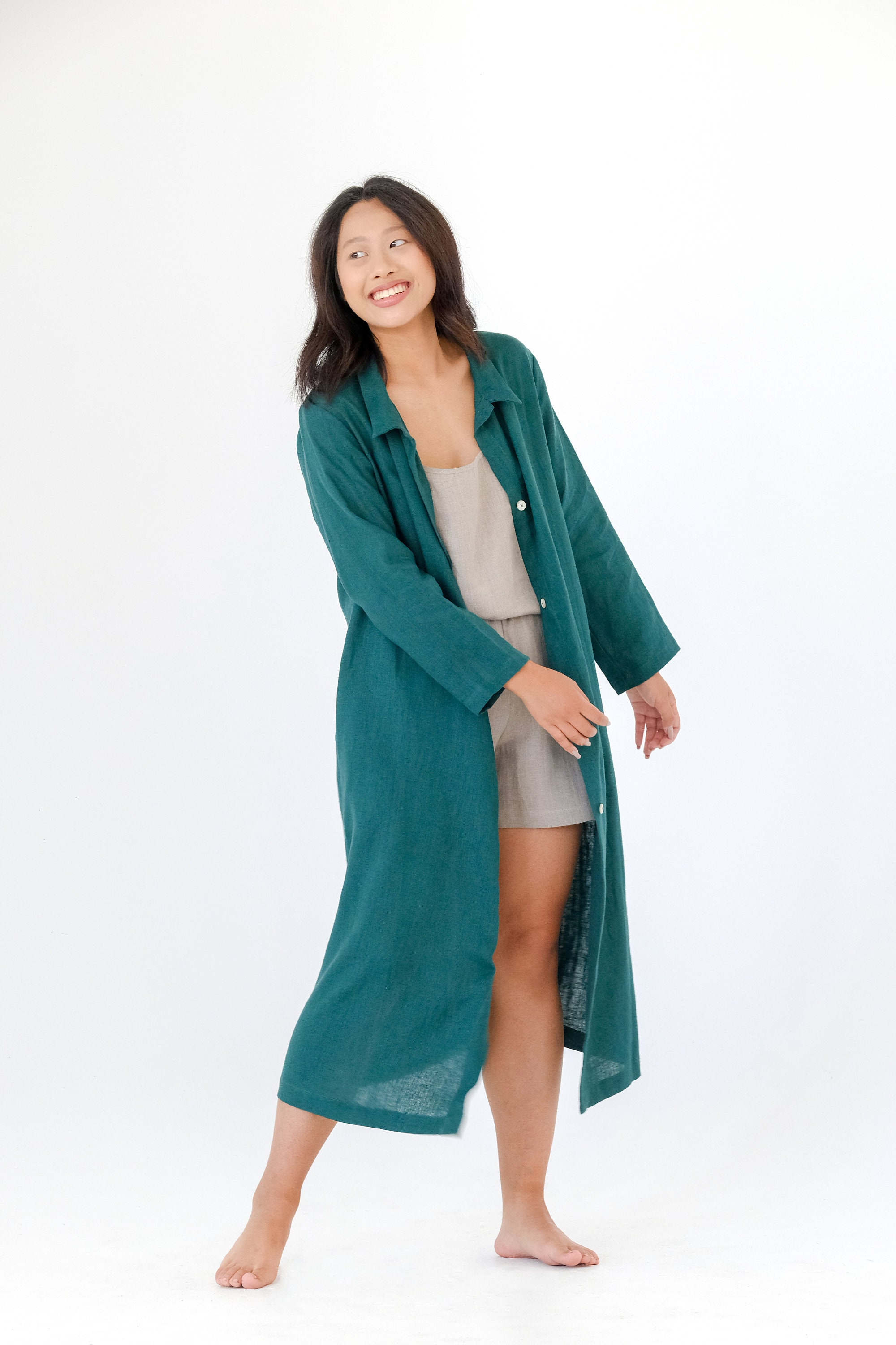 Linen Robe With Side Pockets/ Long Linen Dressing Gown/ Linen - Etsy