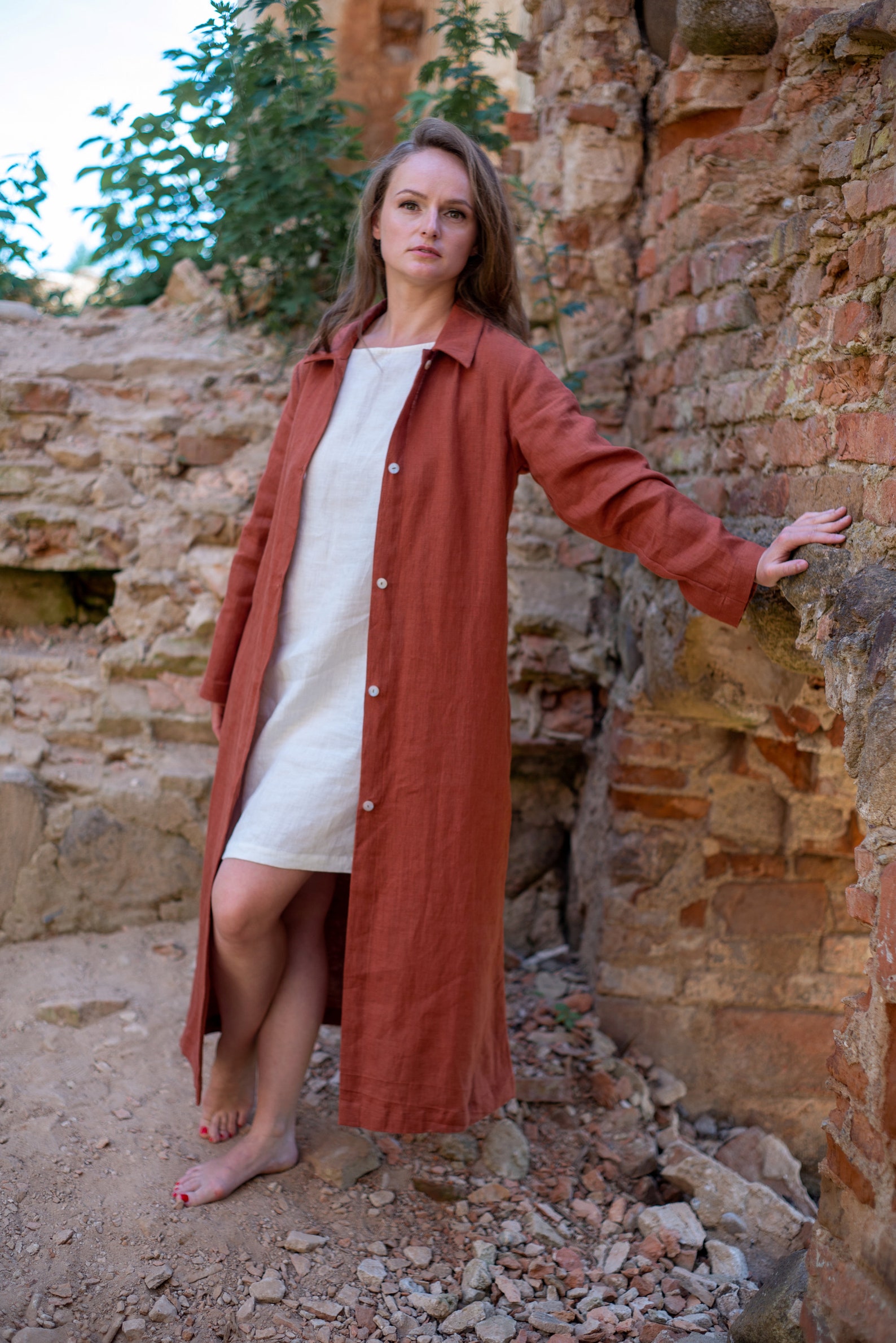 Linen Robe With Side Pockets/ Long Linen Dressing Gown/ Linen - Etsy