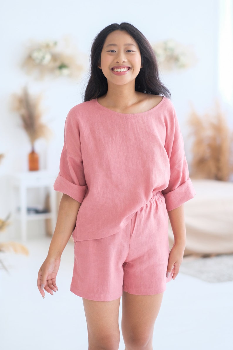 Linen Pyjama SET/ Sleepwear Set/ Loose Linen Top/ Linen - Etsy
