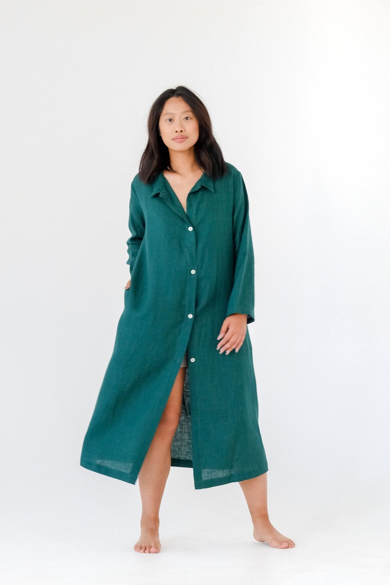 Linen Robe With Side Pockets/ Long Linen Dressing Gown/ Linen - Etsy