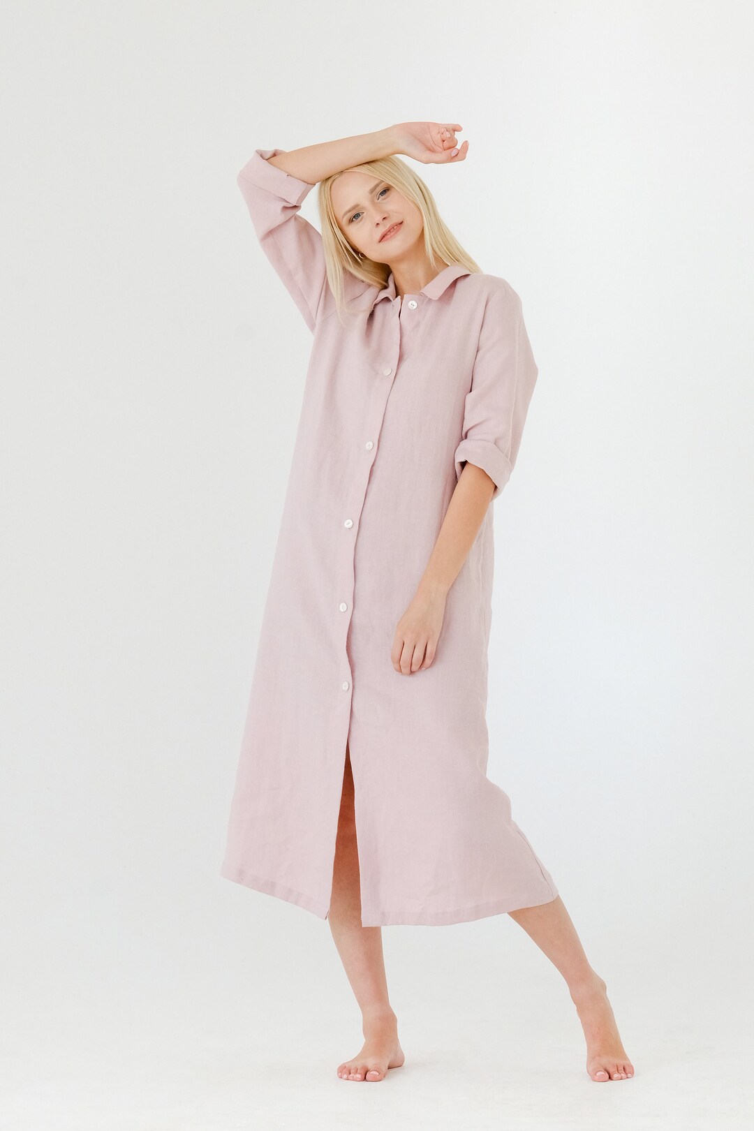 Linen Robe: Long Buttoned Kaftan Gown With Pockets - Etsy