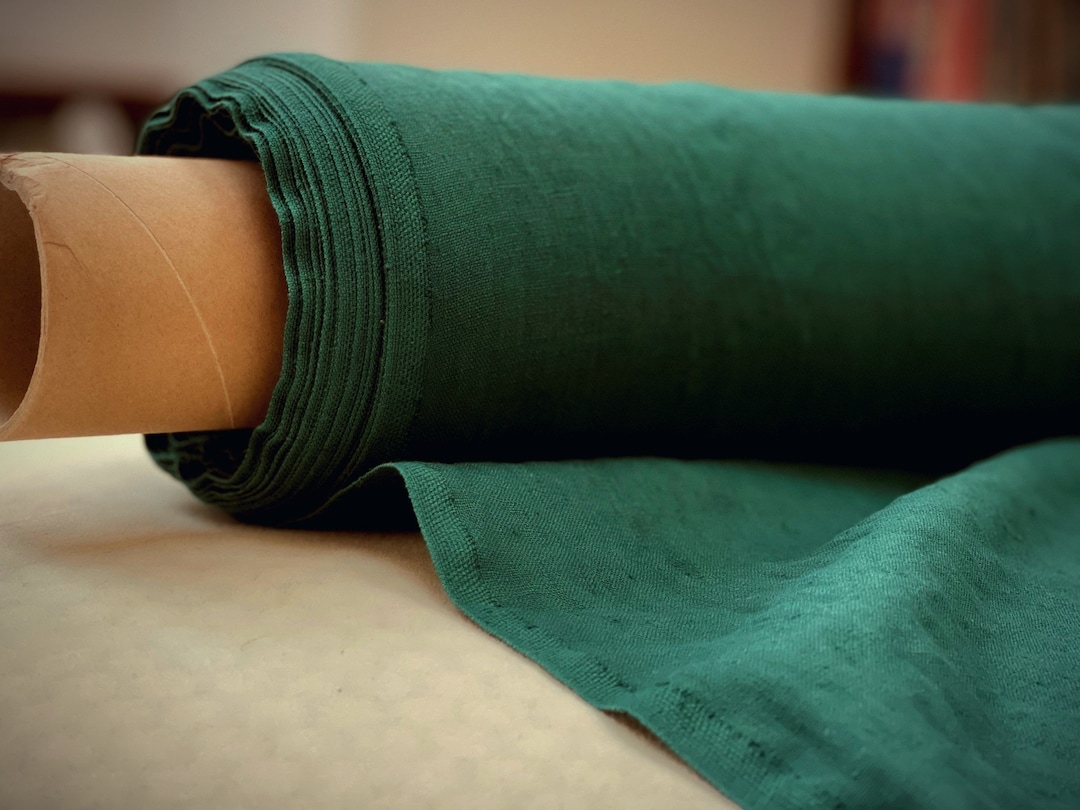 Dark Green LINEN Fabric / Pure LINEN Fabric / Stonewashed, Softened ...