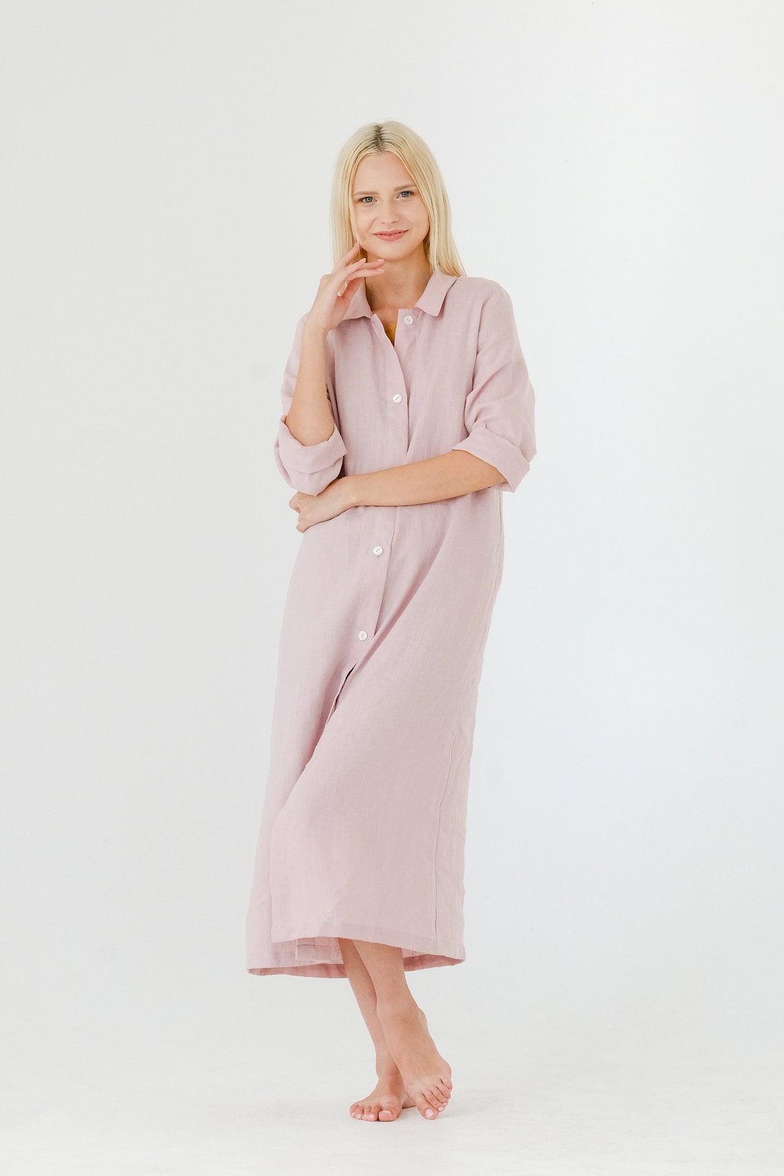 Linen Robe With Side Pockets/ Long Linen Dressing Gown/ Linen - Etsy