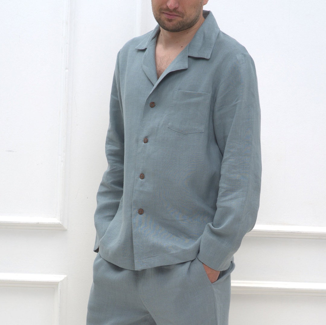 Linen Jacket for Men/ Long Sleeve Men's Linen Shirt/ Natural Linen ...