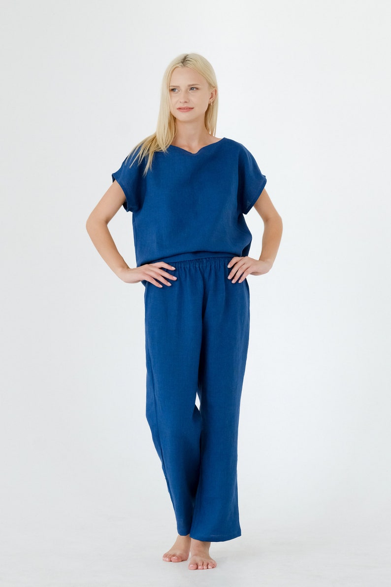 Linen Pyjama SET/ Linen Pajama Set/ Sleepwear Set/ Loose Linen Top ...