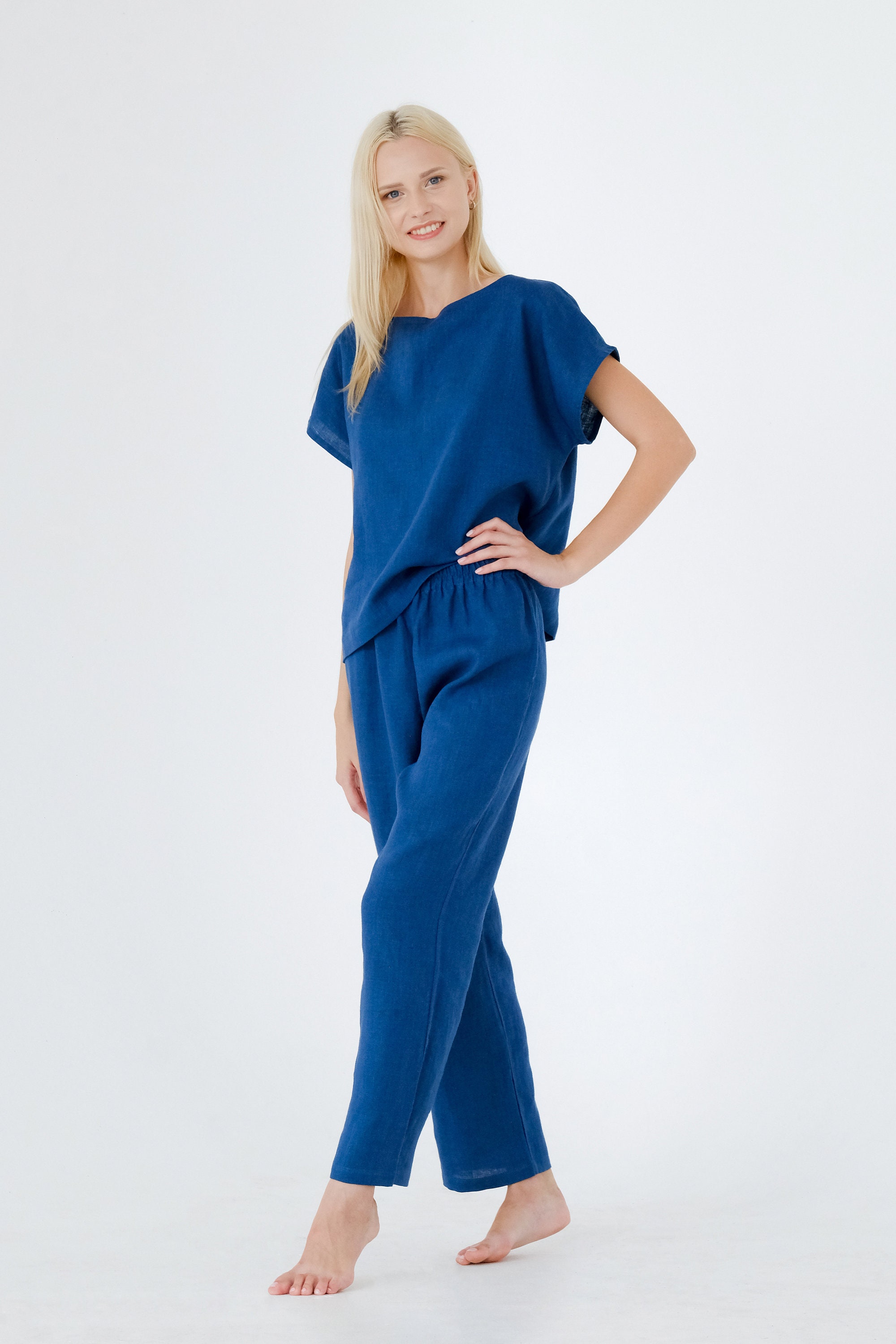 Linen Pyjama SET/ Linen Pajama Set/ Sleepwear Set/ Loose Linen Top ...