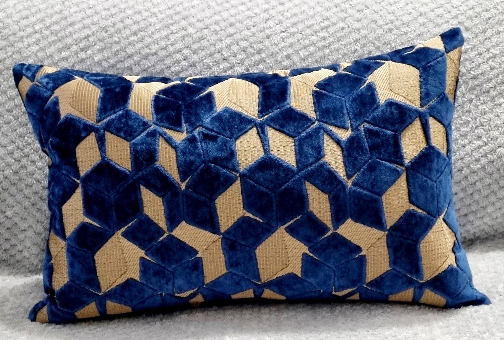 Designers Guild Fitzrovia Cerulean & Omega Velvet Cushion Cover 55x35 ...