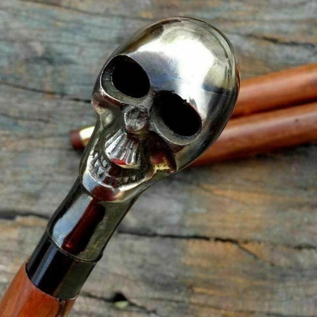 Brass Skull Head Design Stick Wooden Walking Stick Handle - Etsy
